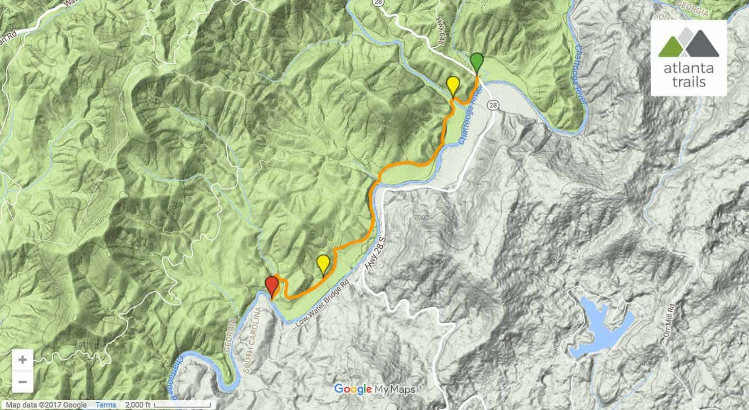Chattooga River Trail: hiking from Russell Bridge to Adeline Ford