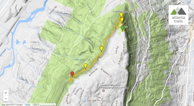Sunset Rock: hiking from Point Park on Lookout Mountain